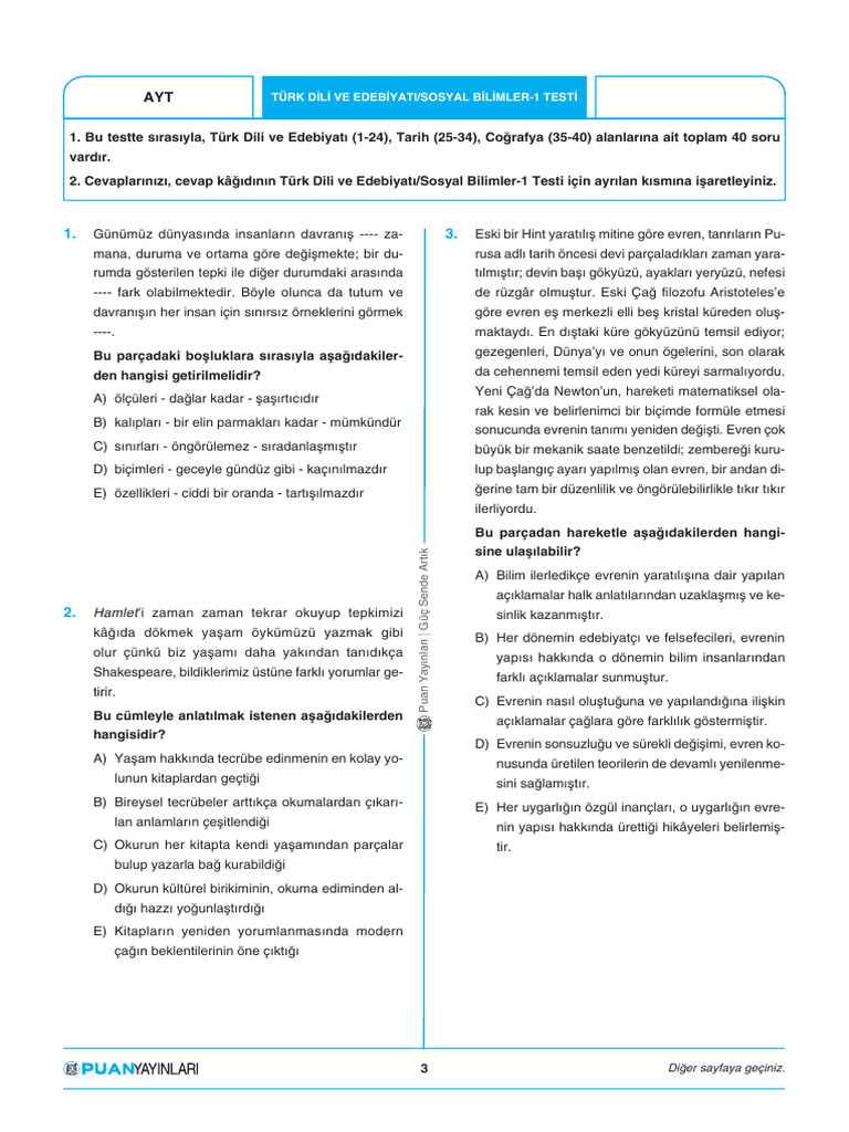 Ayt 2020 Cikmis Sorular | PDF