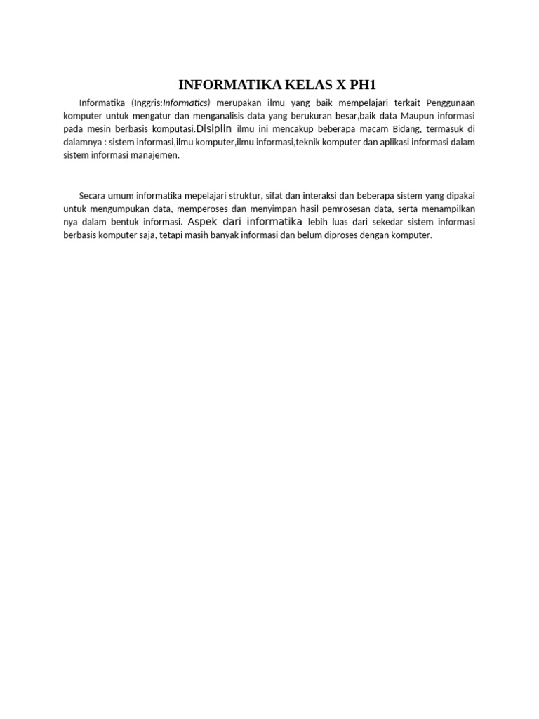 Informatika Kelas x Ph1 | PDF