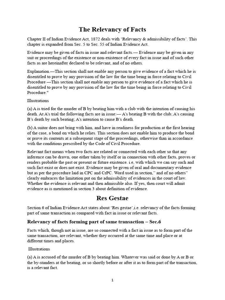 Dictum Evidence Act Unit - II | PDF