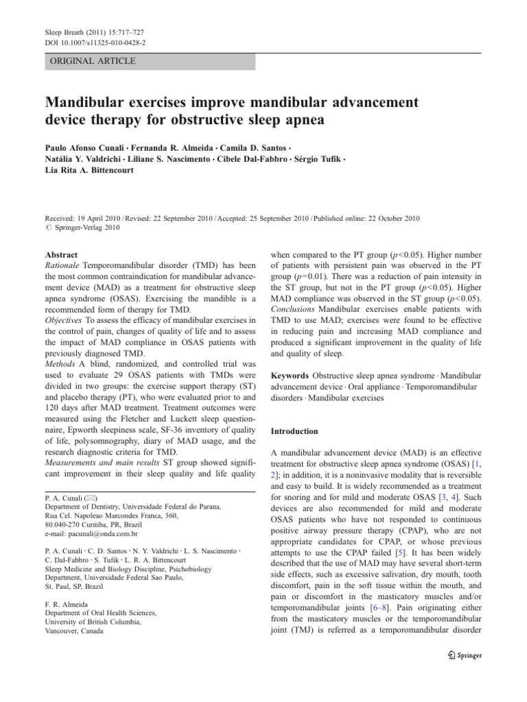 Mandibular Exercises Improve Mandibular Advancement Device Therapy For ...
