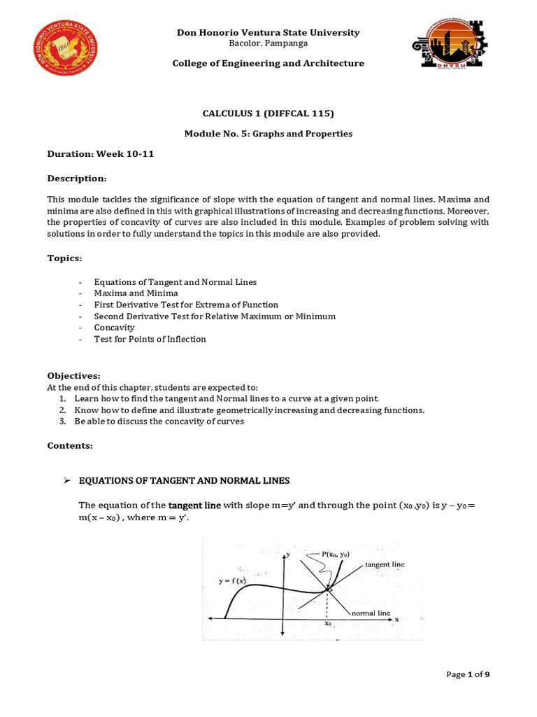 Calculus 1 Module No. 05 Graphs and Properties | PDF