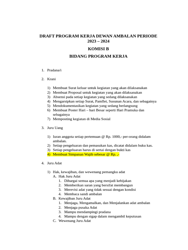 Draft Program Kerja Dewan Ambalan Periode 2023 | PDF