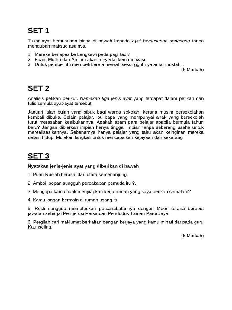 (Set 1-20) Sintaksis Sasaran SPM 2020 | PDF