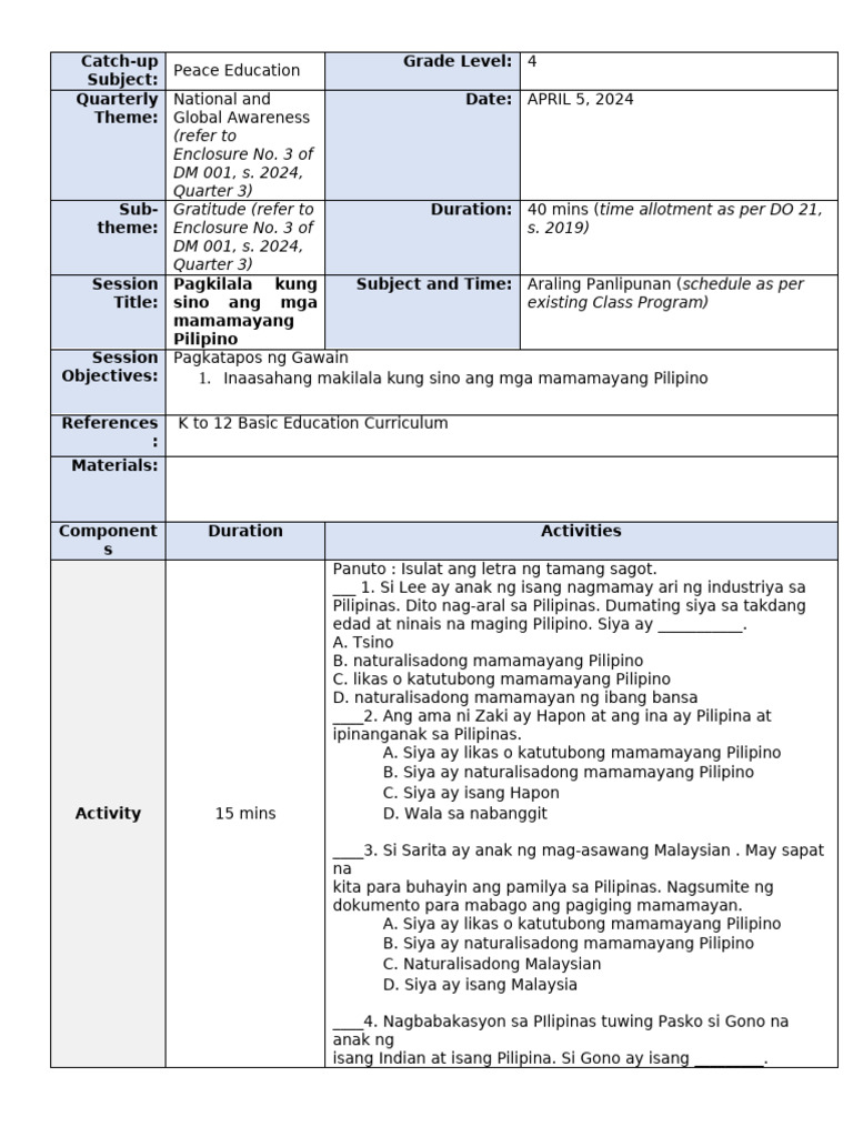 GRADE4-AP-READING - CATCH-UP FRIDAY April 5 | PDF