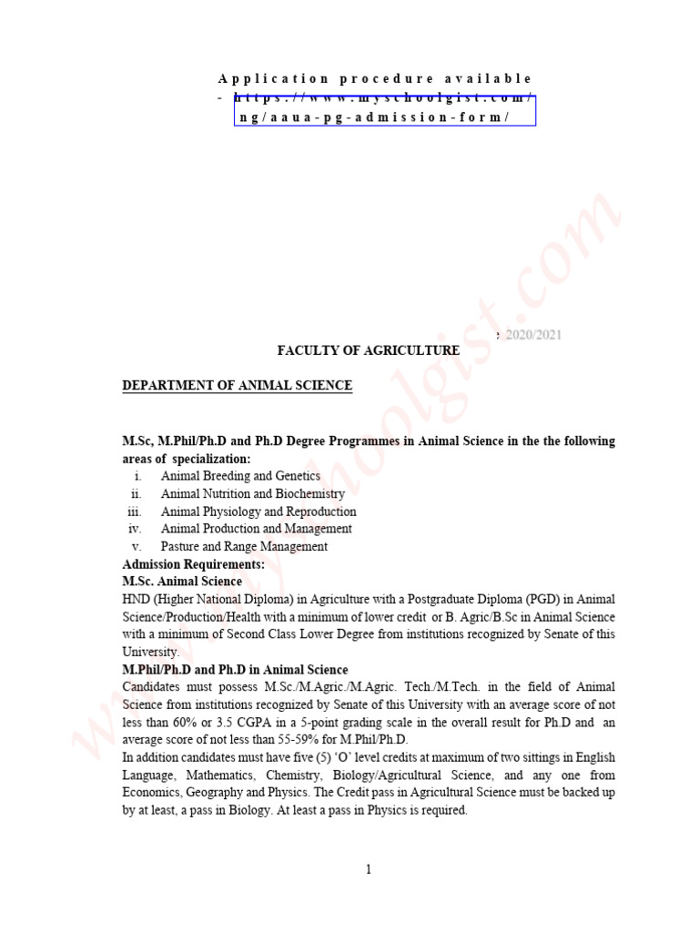 AAUA Postgraduate Courses and Requirements | PDF | Academic Degree ...