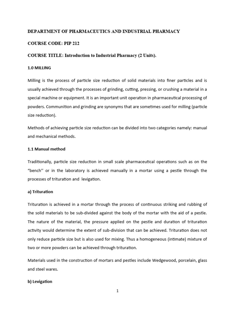 PIP 212 (Milling, Types of Mills, Extraction) | PDF | Mill (Grinding ...