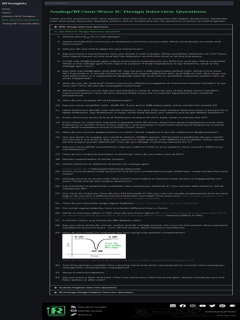 RFIC Interview Questions - RFInsights - MMWAVE - IC - DESIGN | PDF