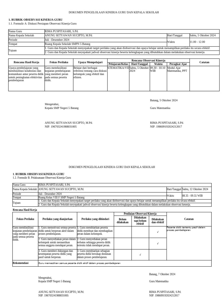 Form Observasi PMM - Rima | PDF