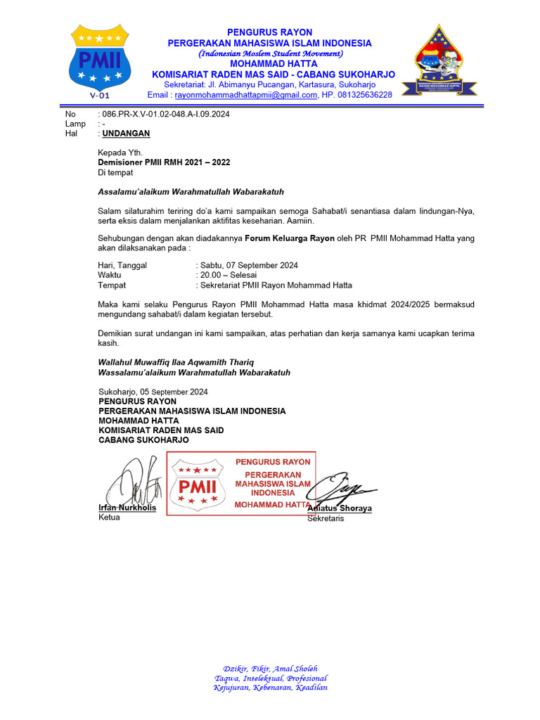 086 01 048 Undangan Forum Keluarga Rayon Demis 21-22 | PDF