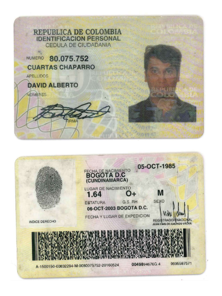 Cédula de Ciudadanía David Cuartas 80075752 | PDF