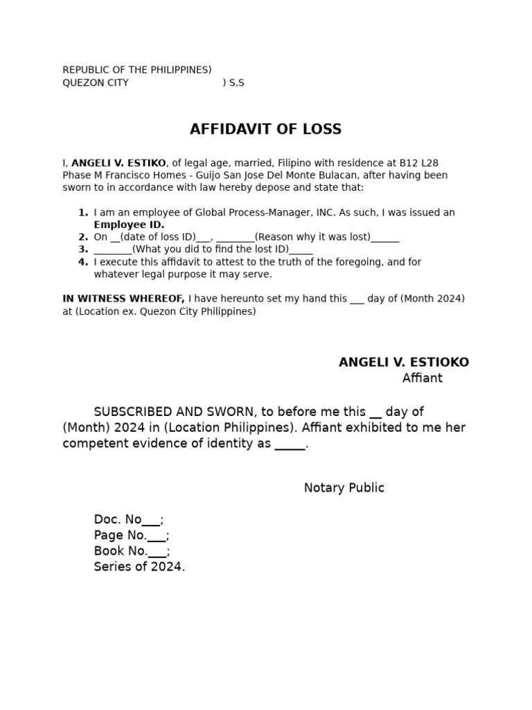 Affidavit of Loss | PDF | Social Science | Politics