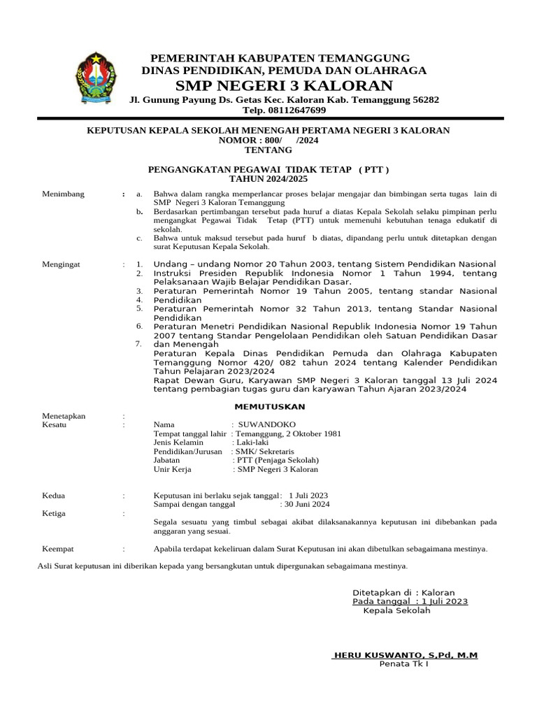 SK PTT Suwandoko 2023 2024 | PDF