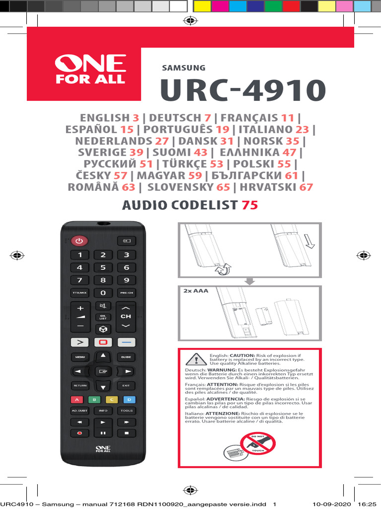 One For All Urc4910 Samsung Remote | PDF