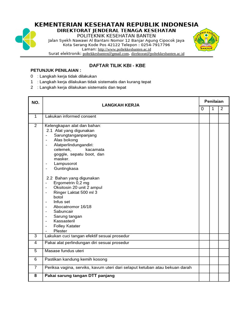 DAFTAR TILIK KBI - KBE (Atonia Uteri) | PDF