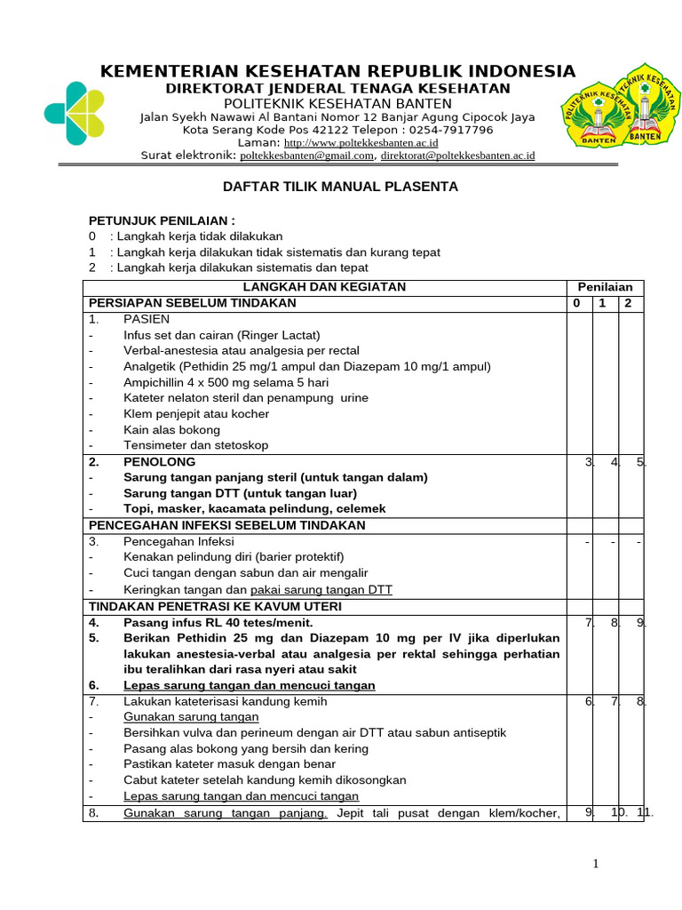 Daftar Tilik Manual Plasenta | PDF