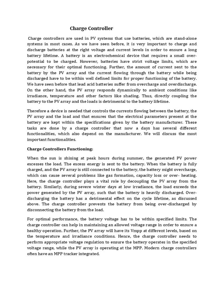 Battery Charge Controllers | PDF | Photovoltaics | Photovoltaic System