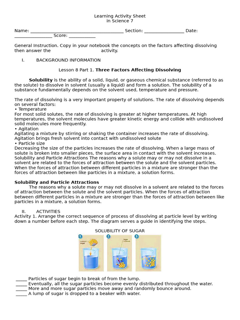 LAS Sci 7 Factors of Dissolving-1 | PDF