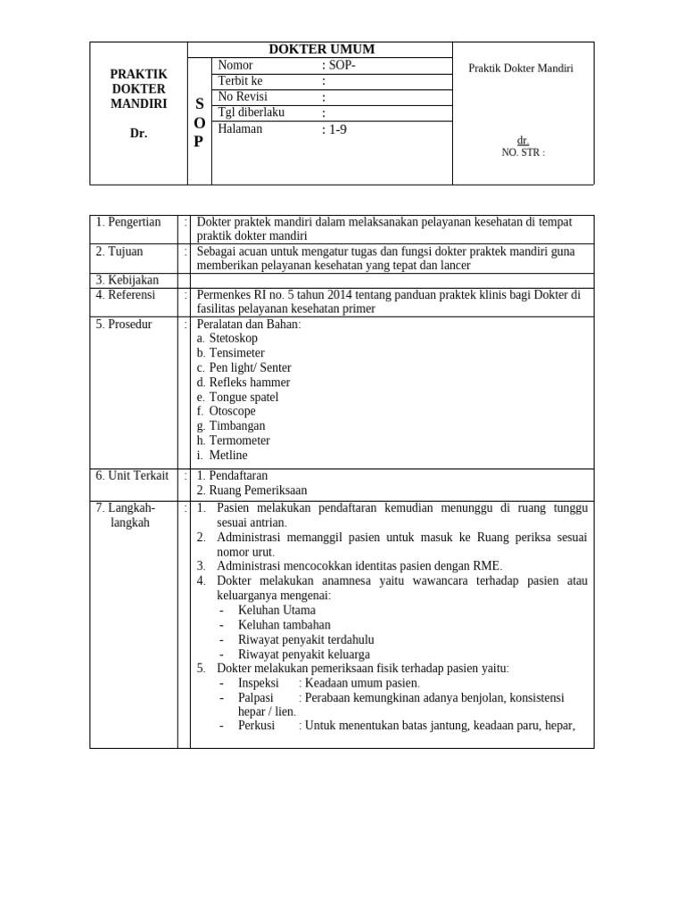 Sop Dokter Praktek Mandiri | PDF