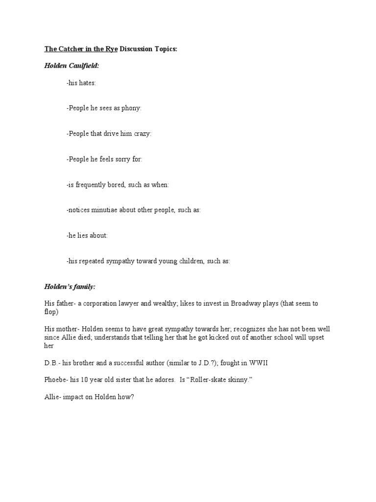 Catcher in The Rye Discussion Topics | PDF | J. D. Salinger
