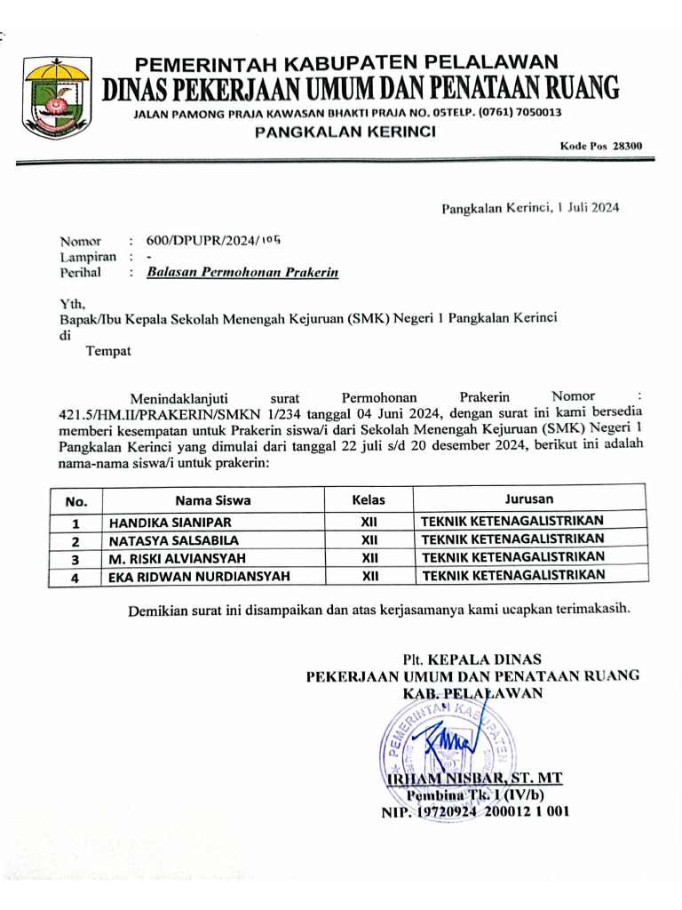 Balasan Surat Prakerin | PDF