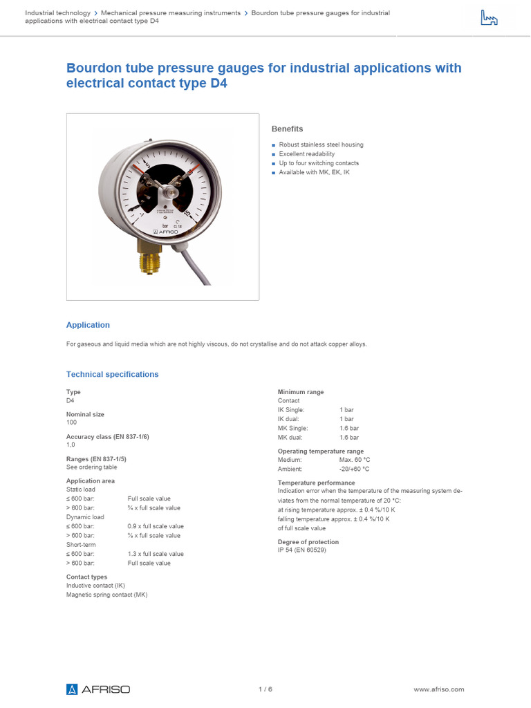 Bourdon Tube Pressure Gauges For Industrial Applications With ...