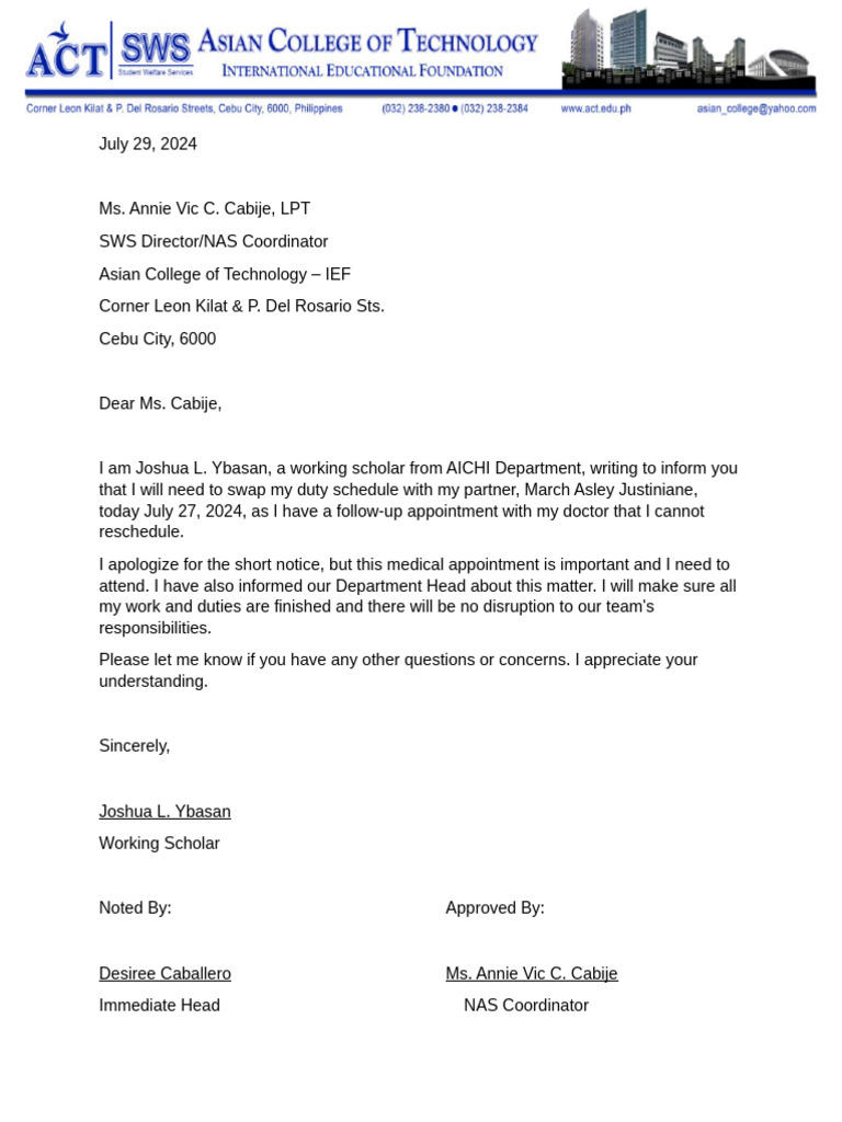 Nas Excuse Letter Format | PDF