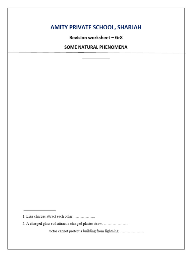 Grade 8 Revision Worksheet-Some Natural Phenomena | PDF