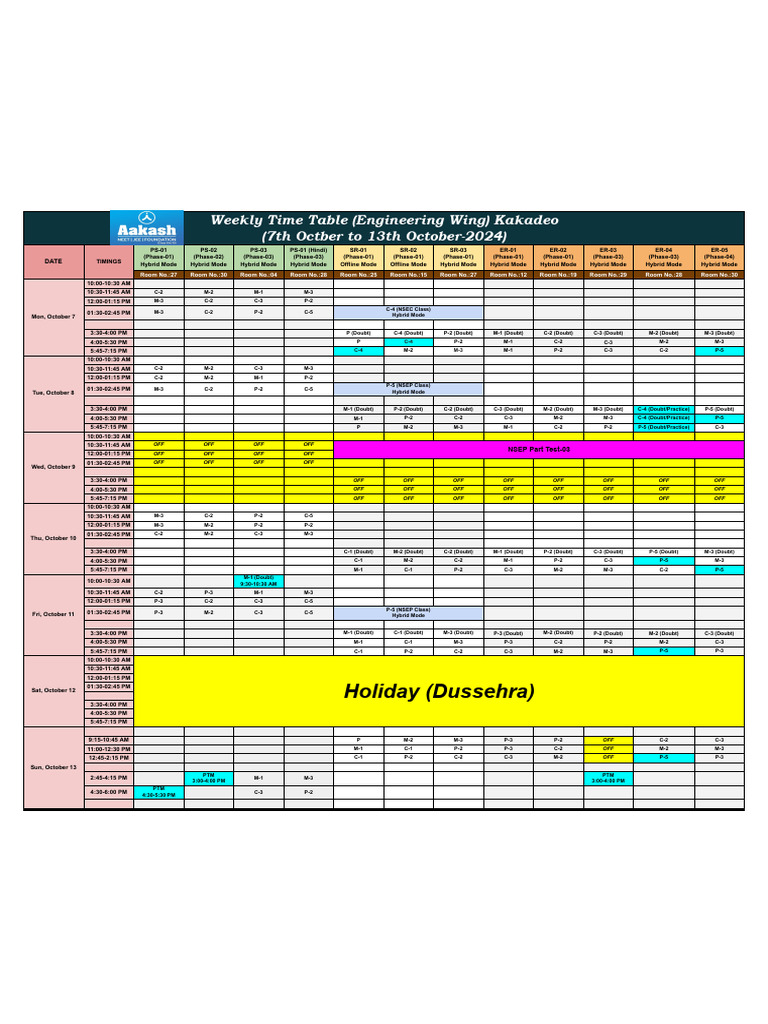 Engineering Time Table 07 Oct - 13 Oct | PDF