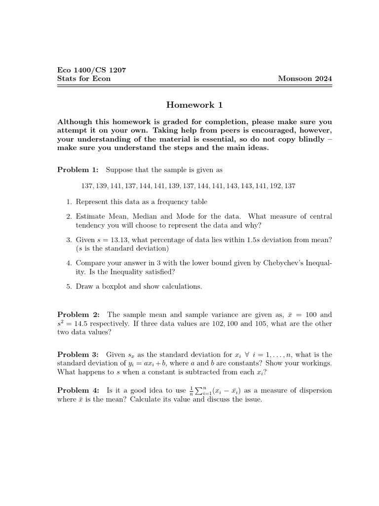 HW1 Stats Ashoka | PDF