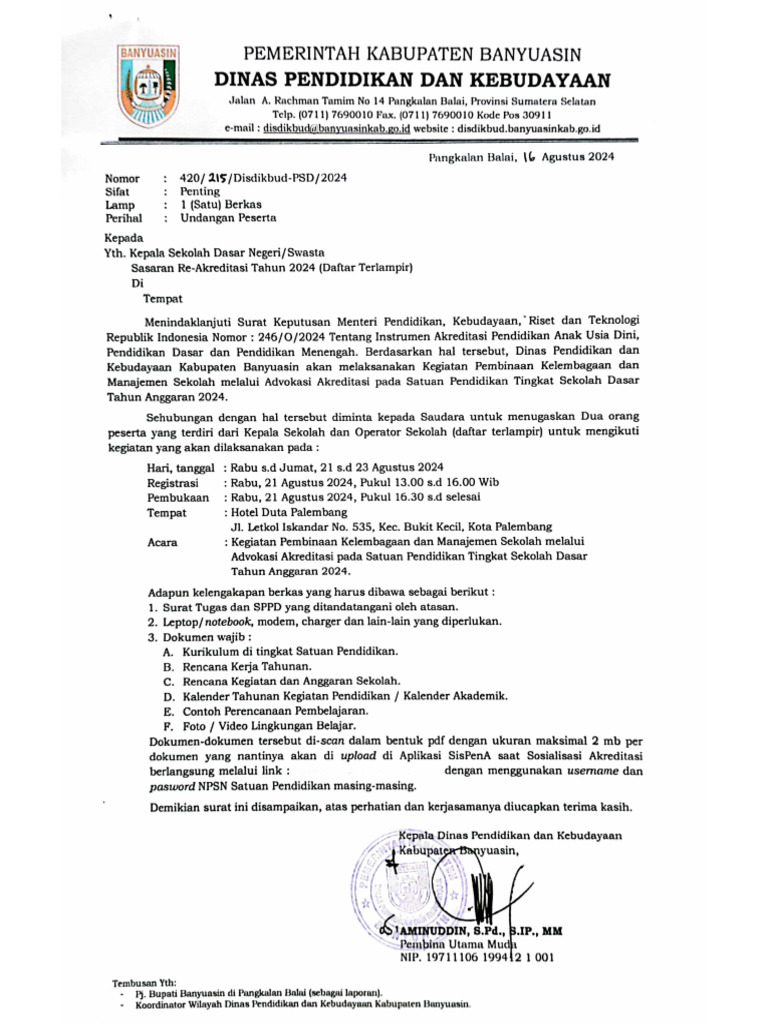 Undangan Peserta Sosialisasi Akreditasi Tahun 2024 | PDF