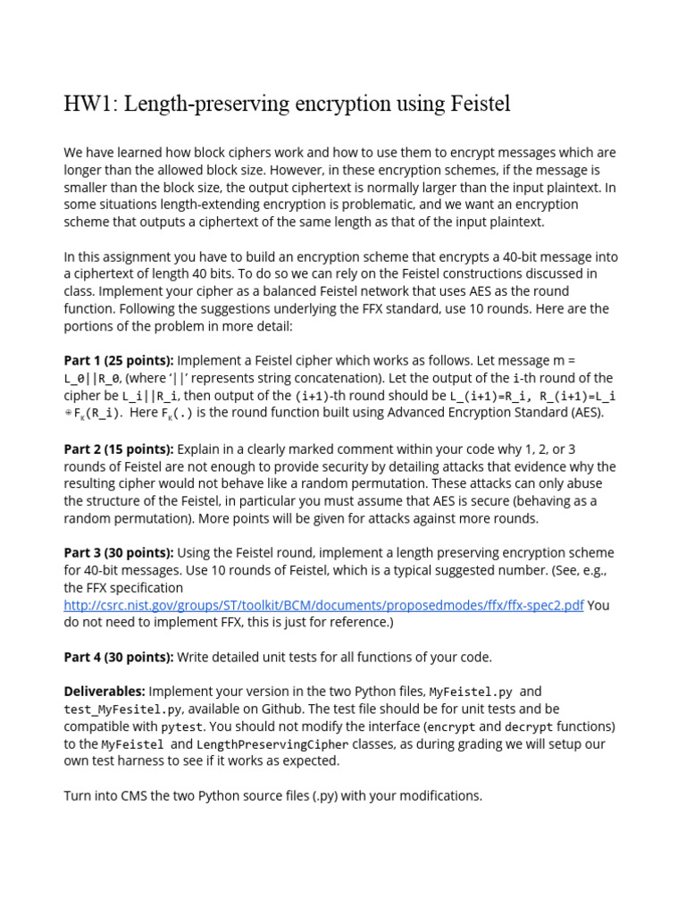 HW1 Length Preserving Encryption Scheme | PDF