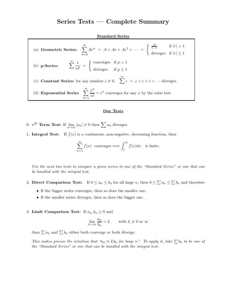 Series Convergence Tests Summary | PDF | Power Series | Complex Analysis