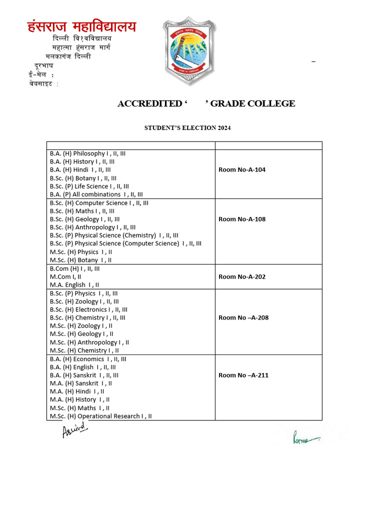 Room Chart Student Union Election 2024-25 | PDF
