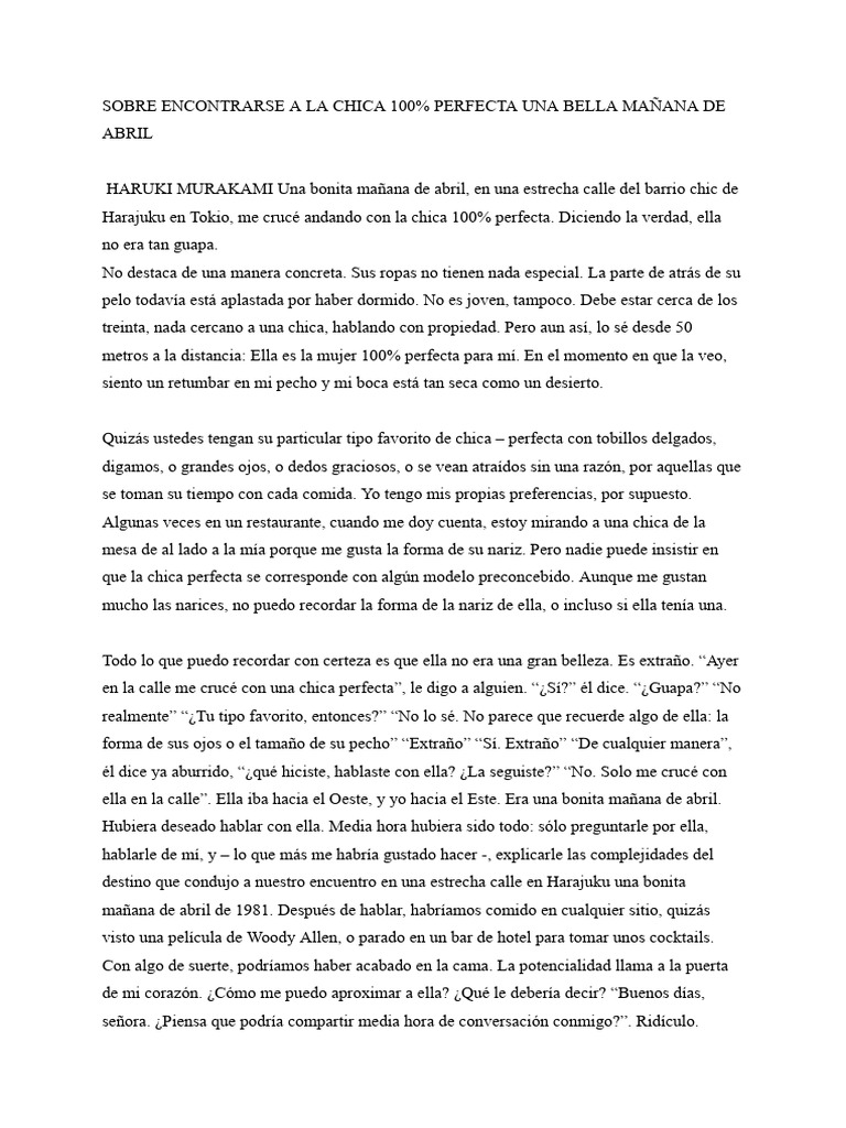 Sobre Encontrarse A La Chica 100% Perfecta Una Bella Mañana de Abril ...