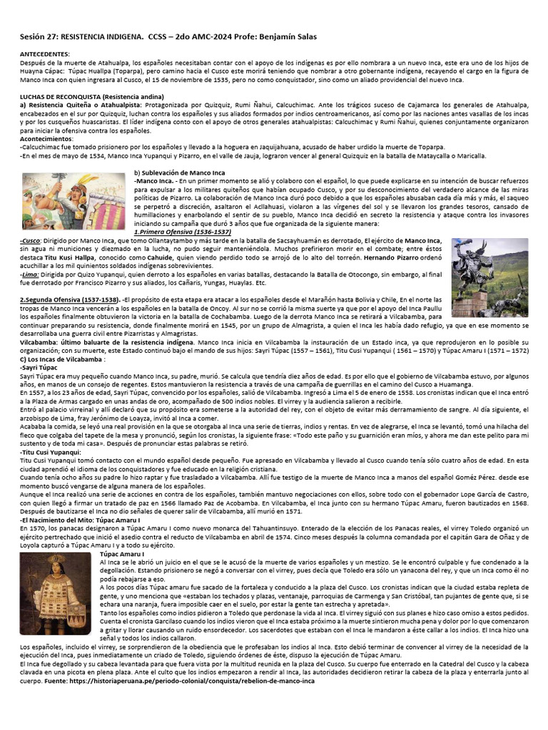 Semana 27 - 2do CCSS RESISTENCIA INDIGENA | PDF