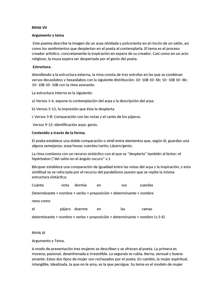 Análisis de Rima VII y Rima XI | PDF | Poesía | Rima