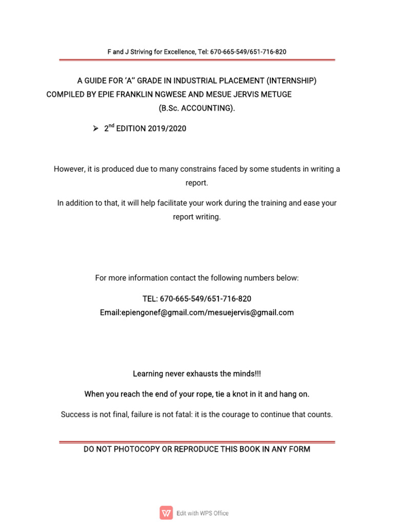 INTERSHIP GUIDE (F and J Striving For Excellence) | PDF | Swot Analysis | Business