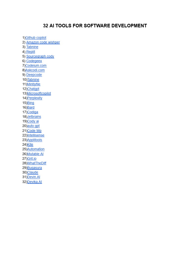 32 AI Tools For Software Development | PDF
