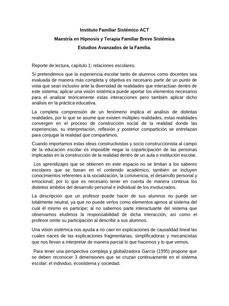 Reporte Relaciones Escolares | PDF
