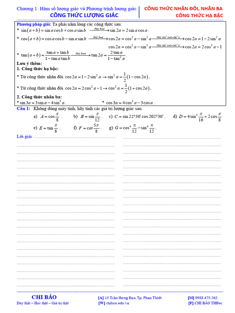 CTLG - Công thức nhân đôi, nhân ba-Hạ bậc | PDF