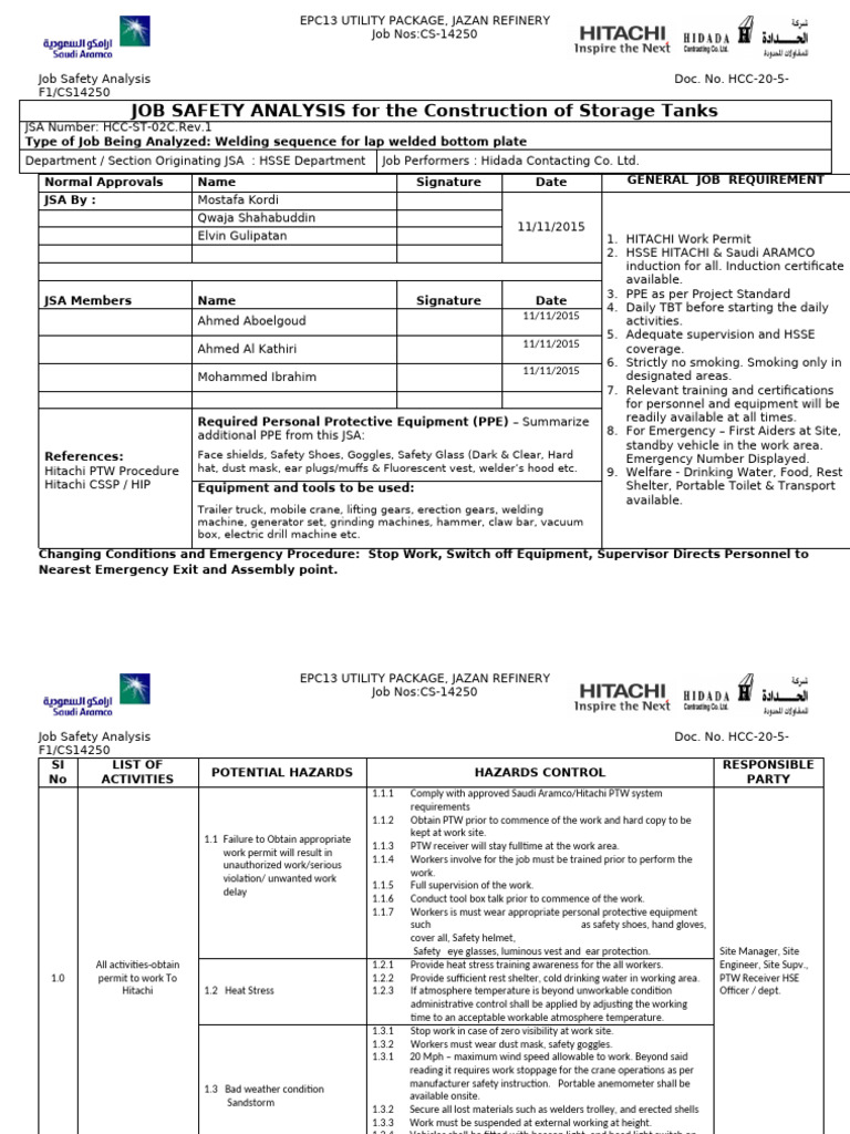 HCC-ST-02C Rev.1 Welding Sequence For Lap Welded Bottom | PDF