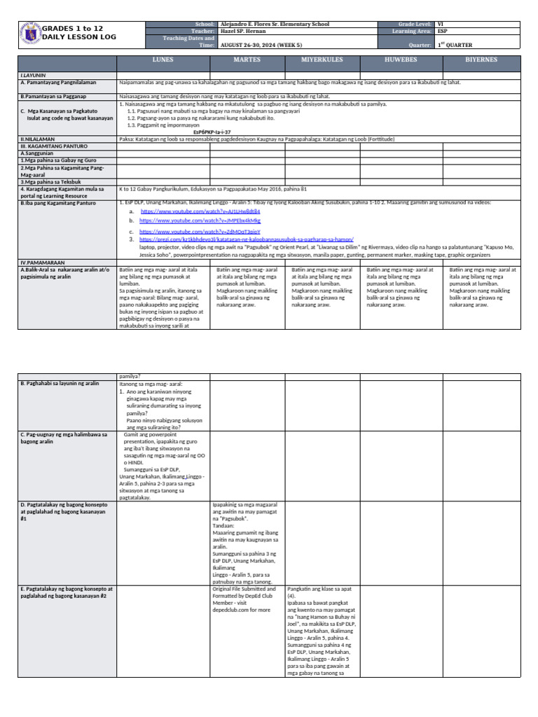 DLL - Esp 6 - Q1 - W5 | PDF