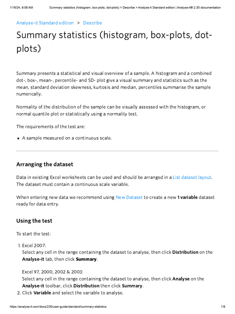 Summary Statistics (Histogram, Box-Plots, Dot-Plots) - Describe ...