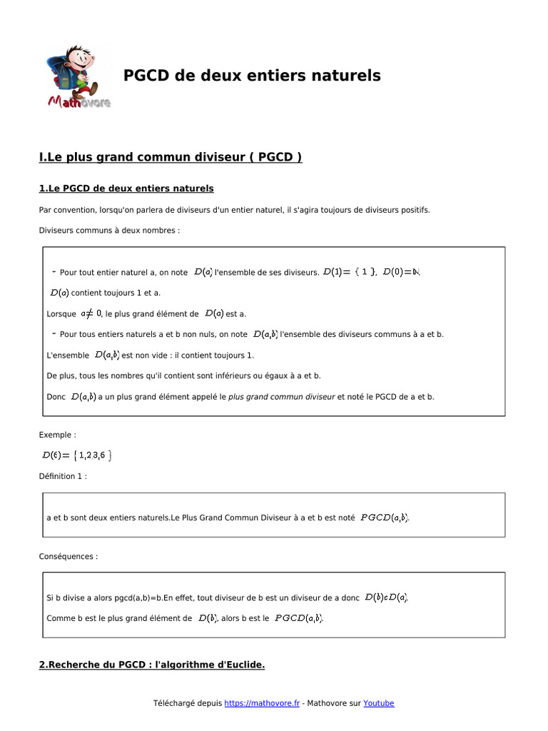 PGCD de Deux Entiers Naturels Cours de Maths en Terminale S | PDF