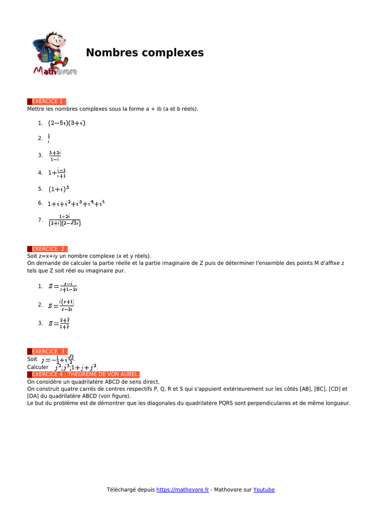 Nombres Complexes Exercices de Maths en Terminale Corriges en PDF | PDF