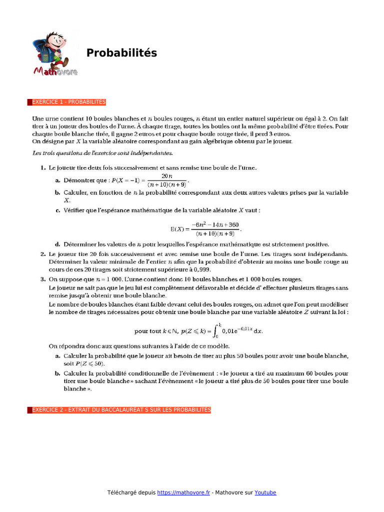 Probabilites Exercices de Maths en Terminale Corriges en PDF | PDF Probabilites Exercices de Maths en Terminale Corriges en PDF | PDF
