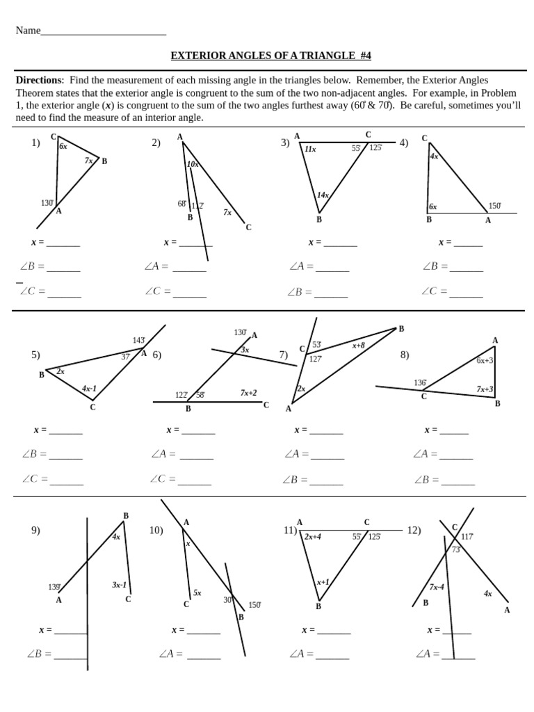 Exterior Angles Triangle 4 | PDF