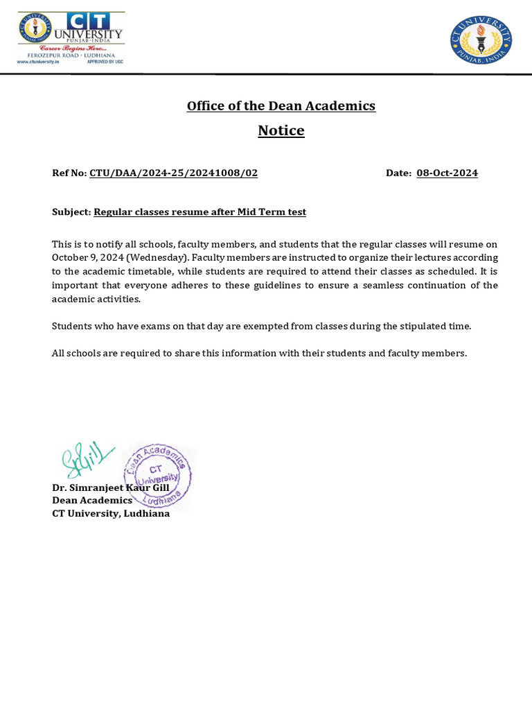 Classes Resume on October 9, 2024 | PDF | Science & Mathematics