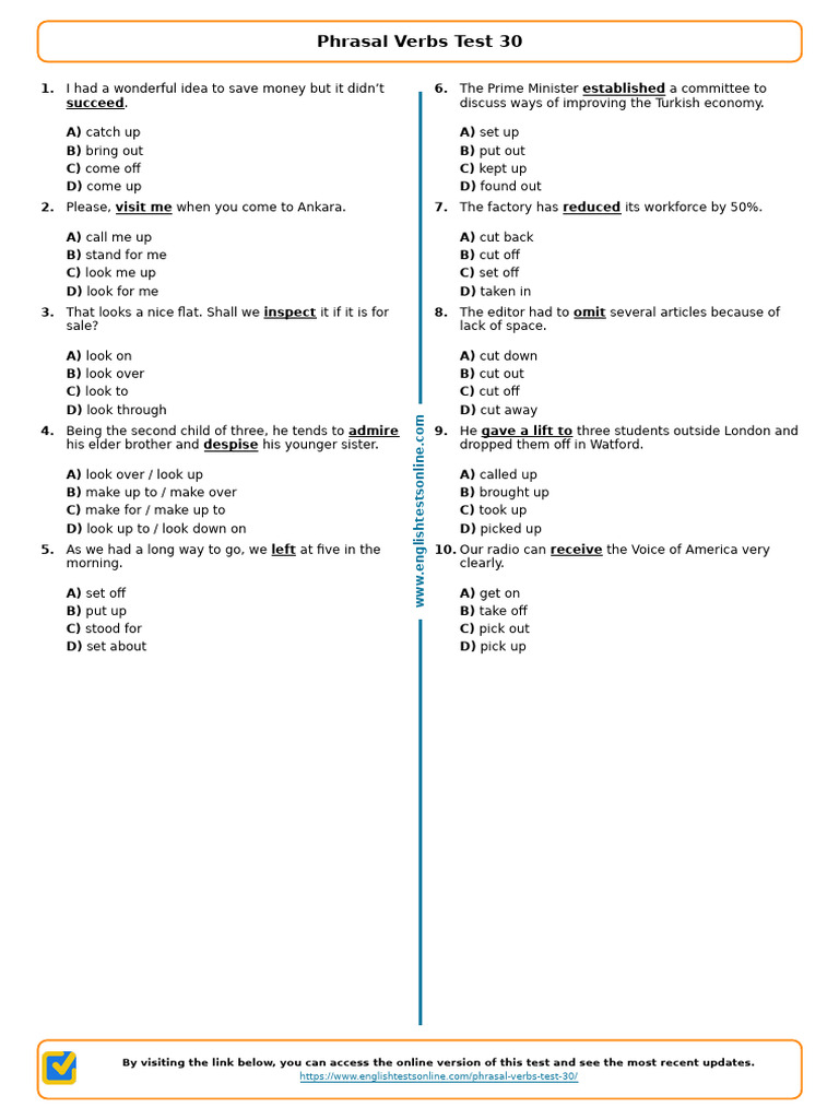 1713 - Phrasal Verbs Test 30 | PDF