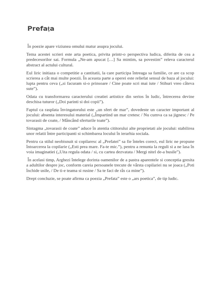 Prefata - Tudor Arghezi - Comentariu | PDF